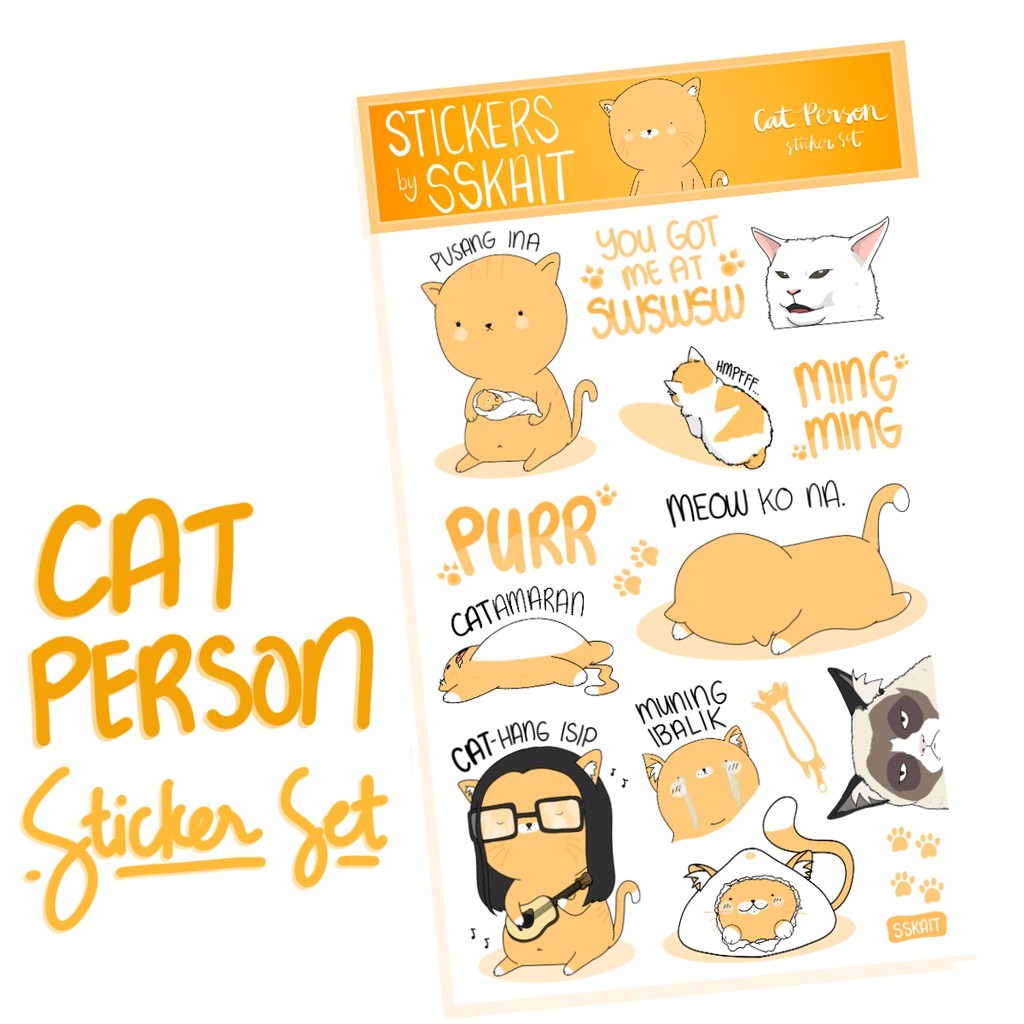 SSKAIT Cat Person - Funny Mood Waterproof Sticker Sheet | Shopee ...