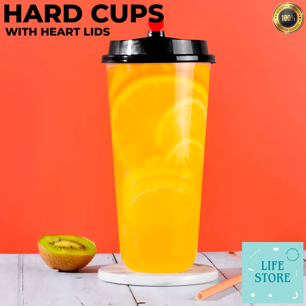 500CC and 700CC Hard Cup with Heart Lid SET! Milktea Plastic Cup ...
