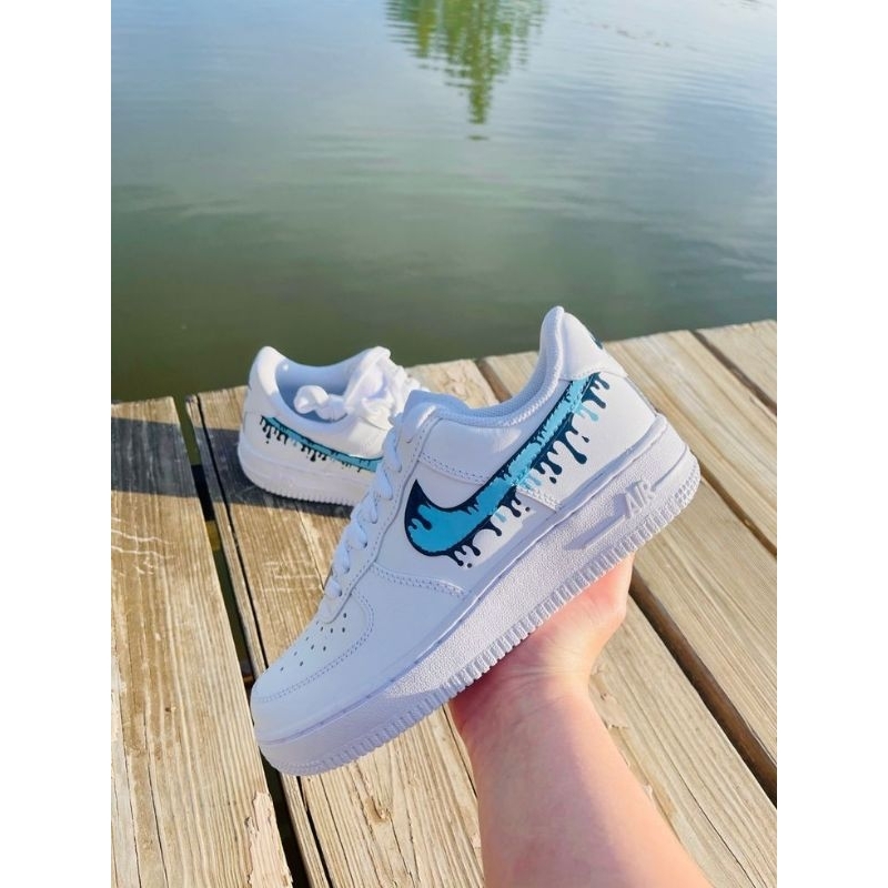 SKY BLUE X GREEN BLE DRIP SWOOSH CUSTOMIZED SHOE | Shopee Philippines