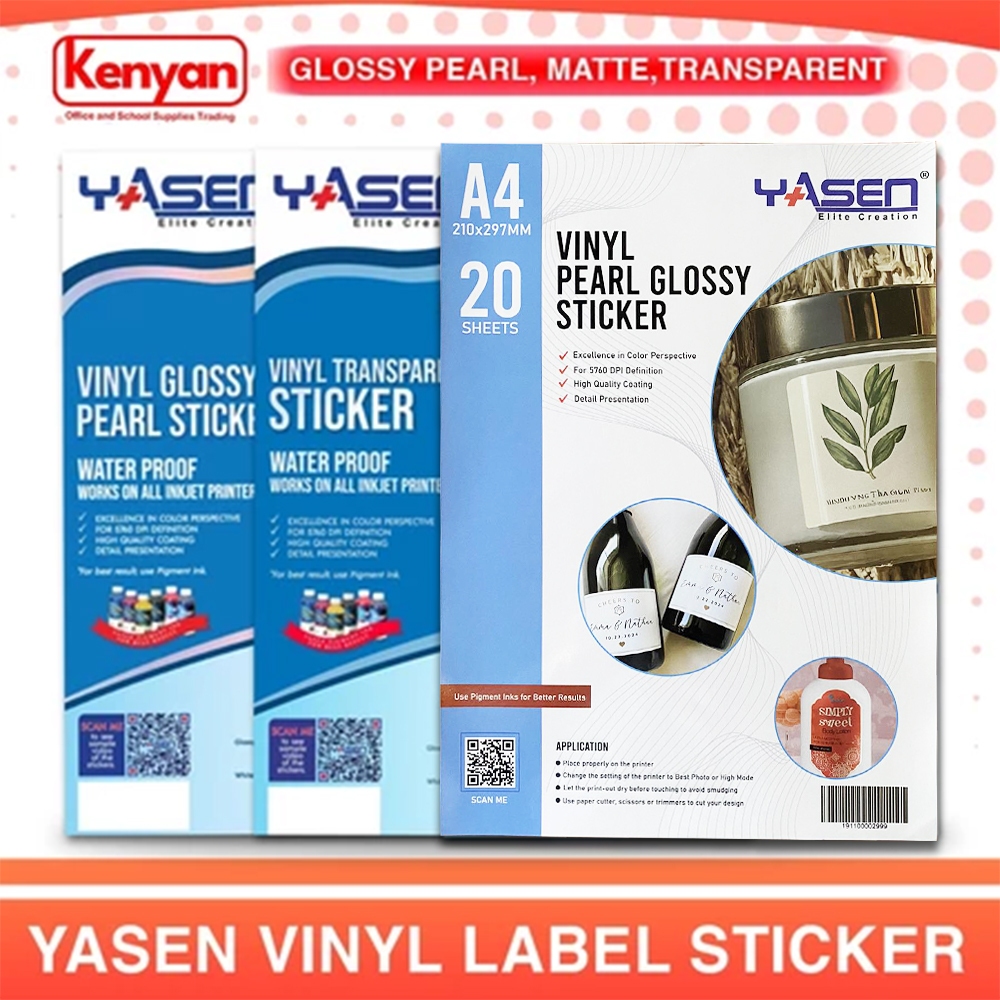 Yasen Vinyl Inkjet Sticker A4 Size 150gsm (Glossy Pearl, Matte ...