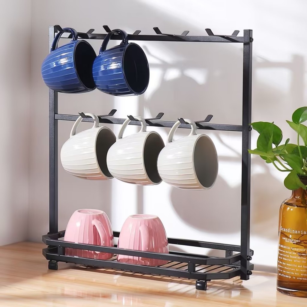 SJ Black Cup Organizer Hanging Mug Storage Rack For Kitchen Countertop ...