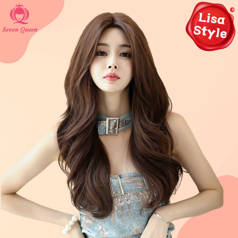 "Seven Queen"Wig 58cm long curly hair big wave brown middle parted ...