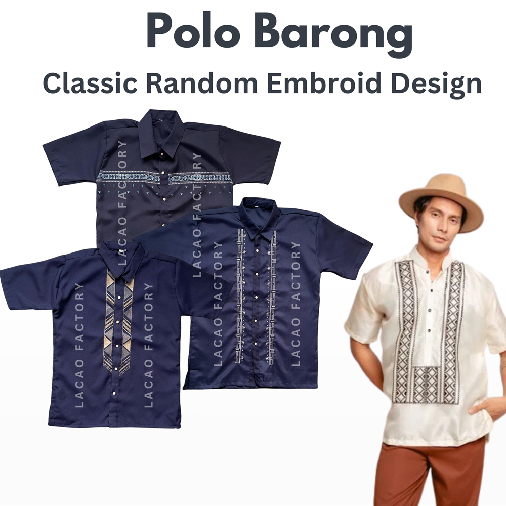 Lacaofactory10 Casual Polo Barong Detailed Random Embroid Full Button ...