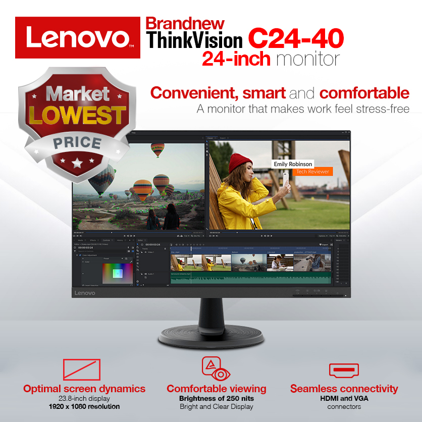 High-end ThinkVision C24-40 WLED FHD 24" Monitor - Professional Photo ...