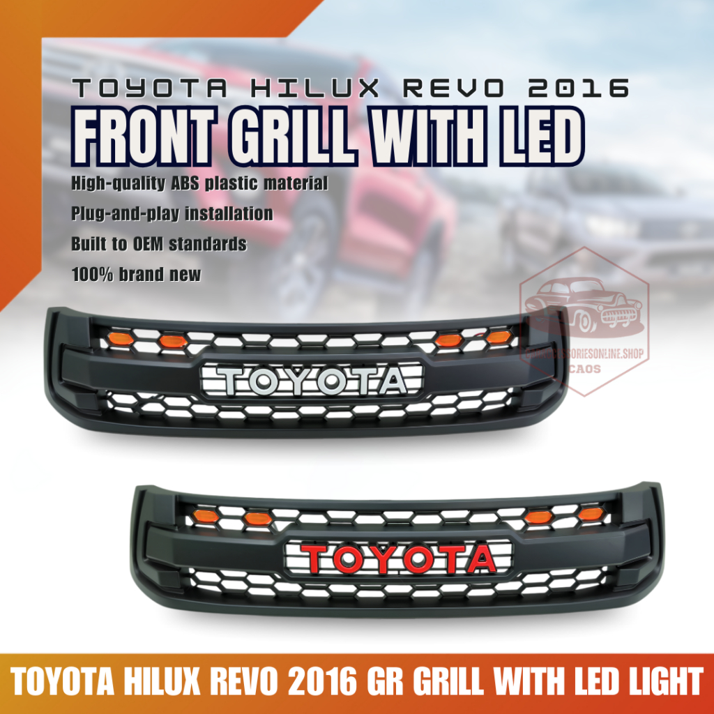 CAOS TOYOTA HILUX REVO 2016 GR GRILL WITH LED LIGHT (BLACK/RED)(BLACK ...