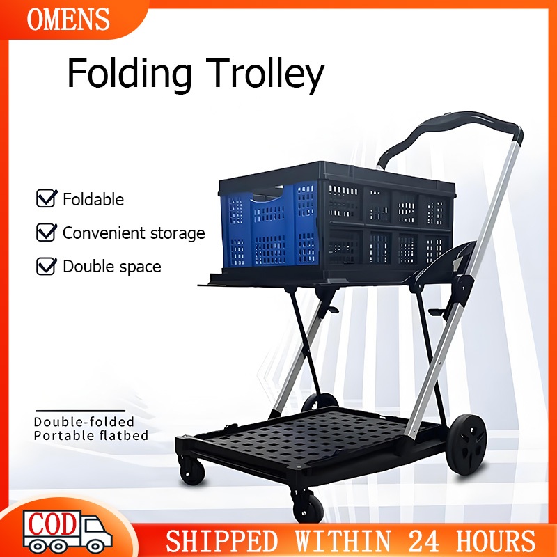 Trolley Cart Double Layers Folding Trolley Mobile Trolley Portable ...