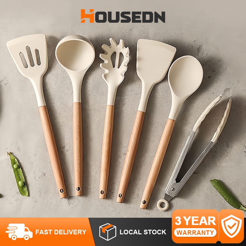 3/6PCS Beige Silicone Kitchen Utensils Set Kitchenwares Non Stick Pan ...