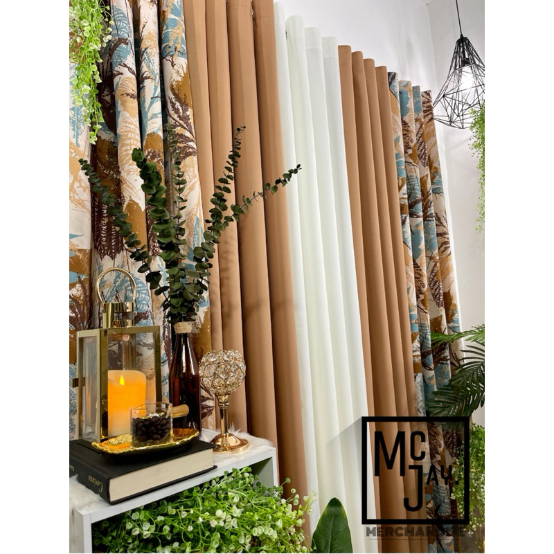 MCJAY - 5in1 Blue Mocha Leaves Ring Curtain Set (6ft/6.5ft/7ft ...