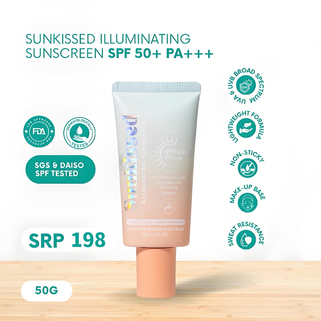 Barefaced Sunkissed Illuminating Sunscreen SPF50+ PA+++ 50g Whitening Sunblock Cream Collagen ...