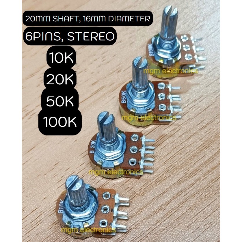1Pc. 10K /20K /50K /100K 16MM diameter , 20MM shafting. 6PINS (STEREO ...