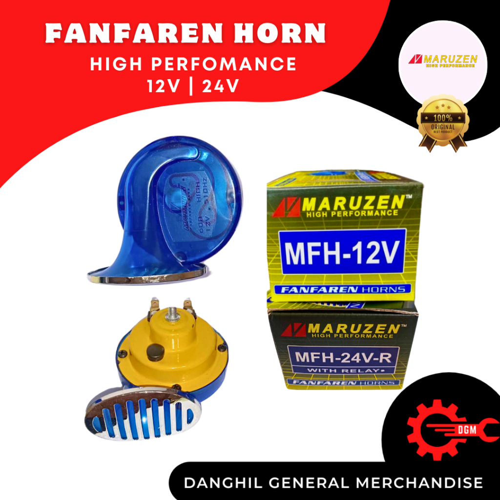 MARUZEN Fanfaren Horn High/Low Tone MFH-12V and MFH-24V (Waterproof ...
