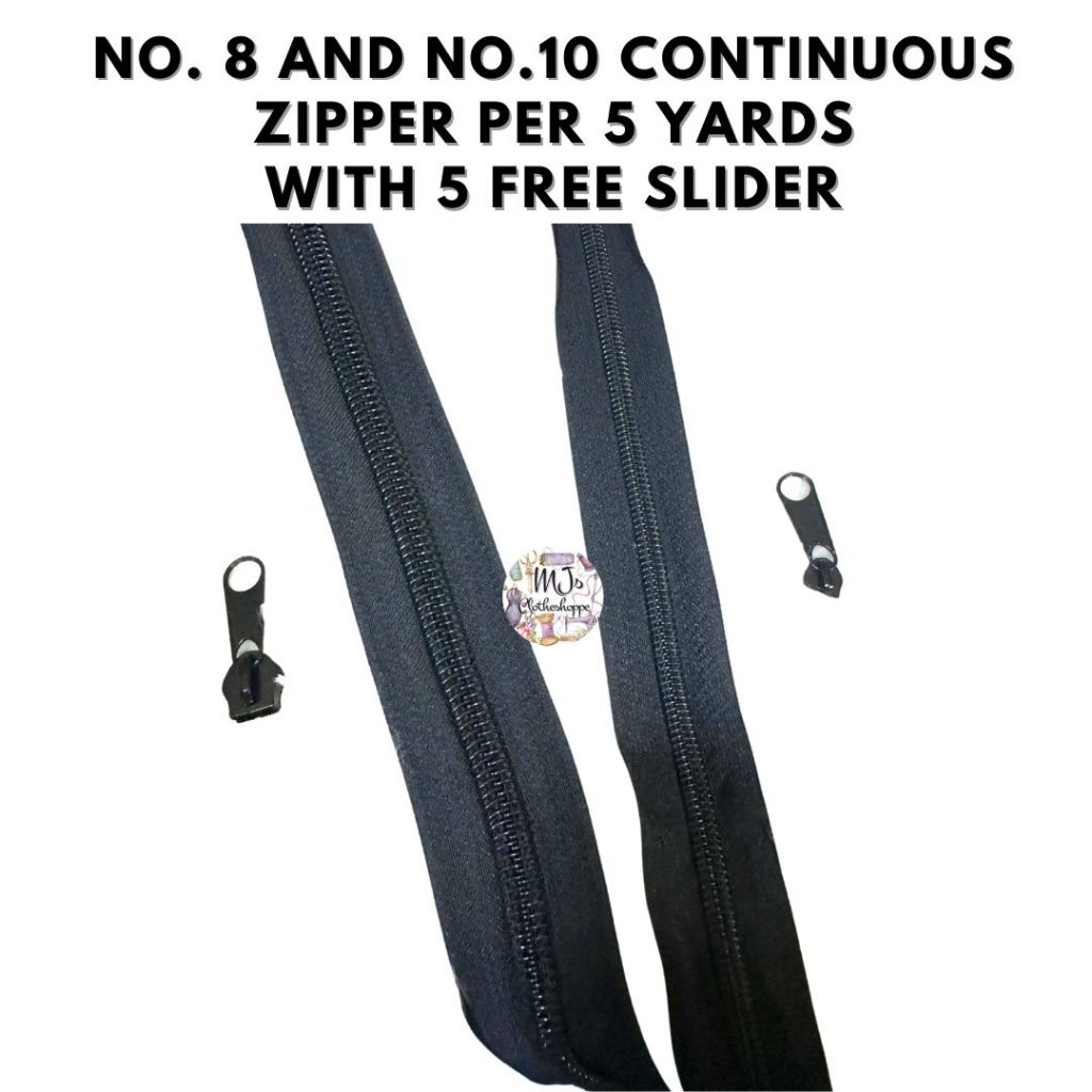 NO. 8 AND NO. 10 CONTINUOUS ZIPPER PER 5 YARDS WITH 5 SLIDER | Shopee ...