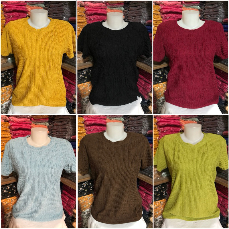 Vina | Fit from Large to XL Bark Crepe Plain Round Neck Top for Ladies ...