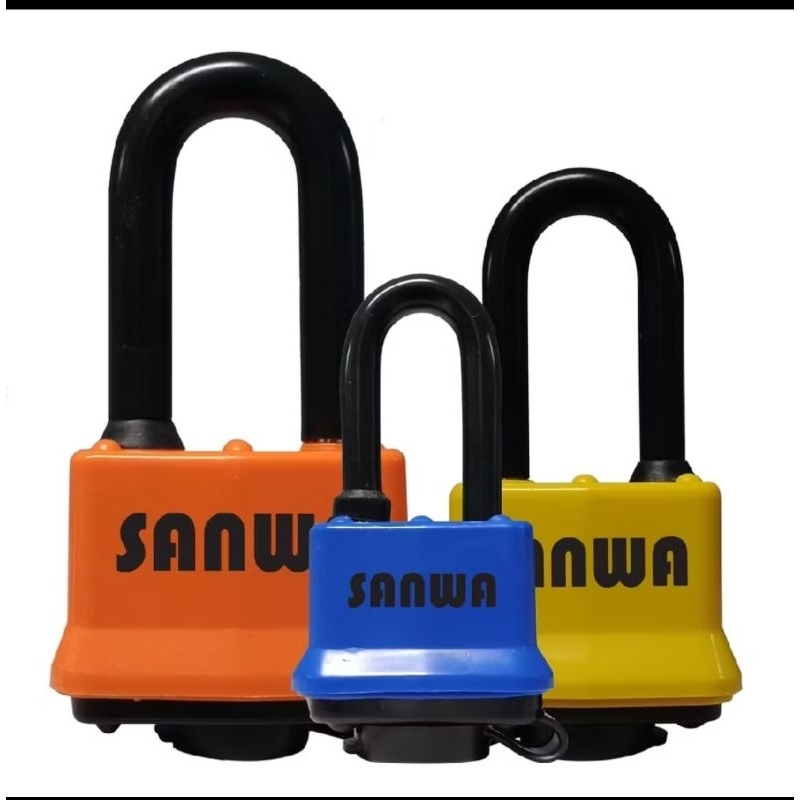 Sanwa Weatherproof Silicon Laminated Long Shackle Padlock w/ 3 keys ...
