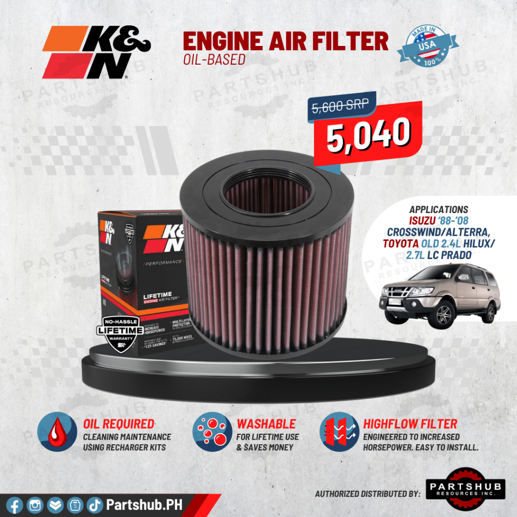 K&N AIR FILTER E-2023 (ISUZU ‘88-’08 CROSSWIND/ALTERRA, TOYOTA OLD 2.4L ...
