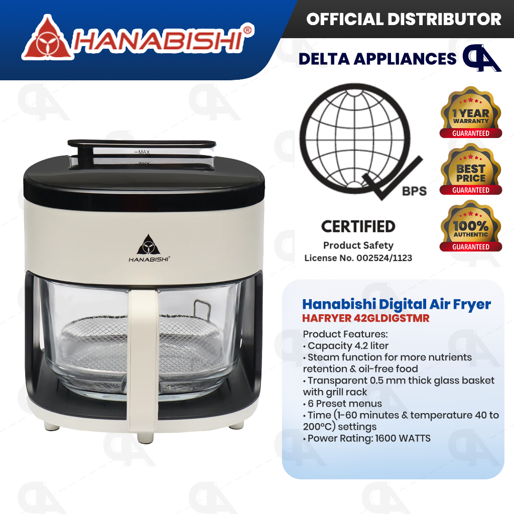 Hanabishi Air Fryer Transparent Glass Basket Steam Func Original 1 Year ...