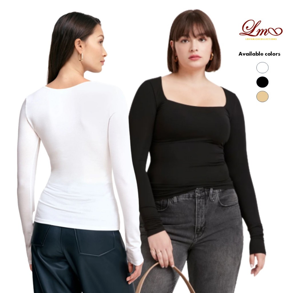 Double Lining Squareneck Long Sleeve Top Full-Length Plus Size XL Women ...