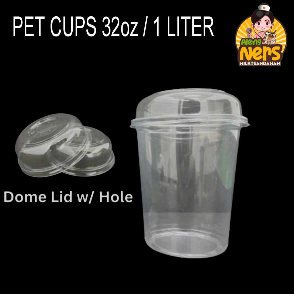 50 pcs 32oz/ 1 Liter Pet Cup with Dome Lid | Shopee Philippines