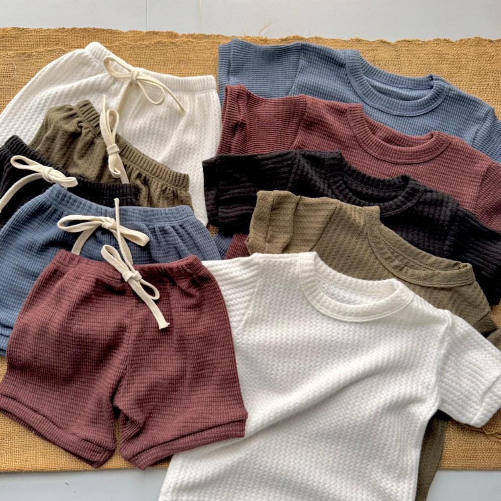 PP Apparel Kids Unisex Tshirt & Buho Shorts Waffle Knitted Terno Comfy ...