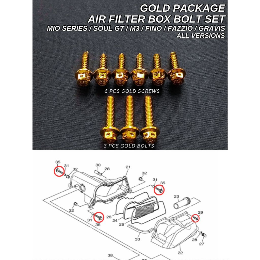 MIO M3 GT Air Filter Box Bolt Set Stainless Steel Chrome Allen HENG ...