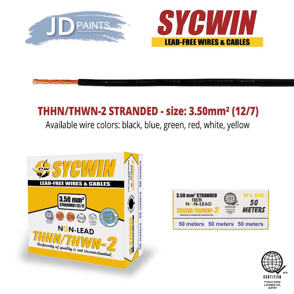 Sycwin THHN/THWN-2 Stranded Wires 12/7 3.50mm - 50 meters | Shopee ...