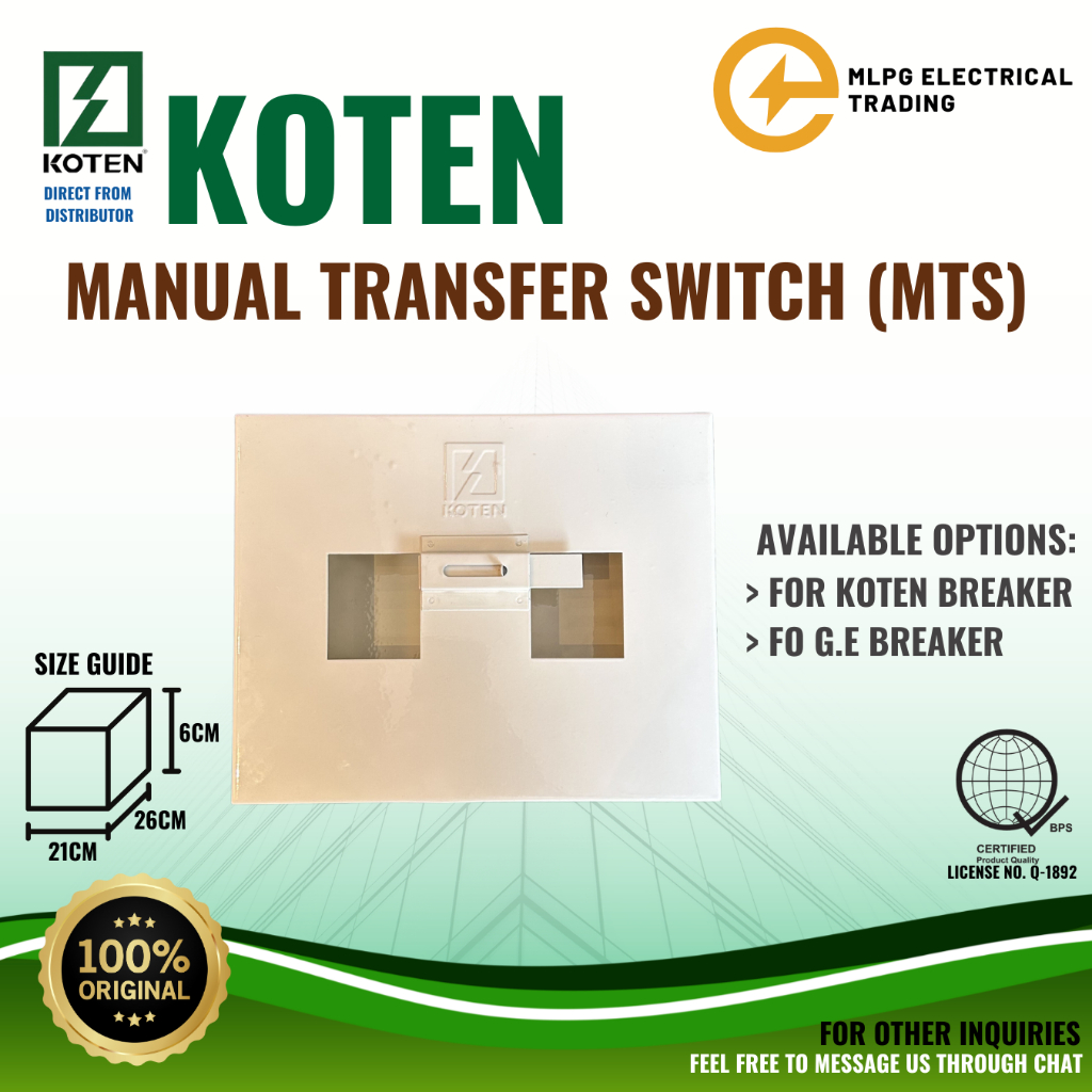 Koten Manual Transfer Switch (MTS) ENCLOSURE ONLY (For Koten or G.E ...