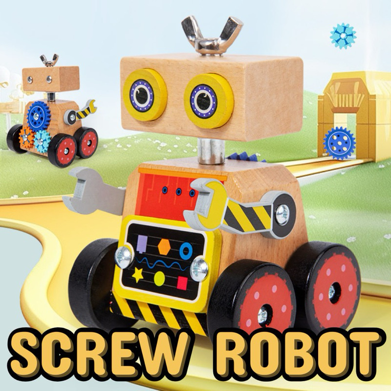 Wooden Screw Robot Toys For Children Wooden Educational Puzzle Assembly ...