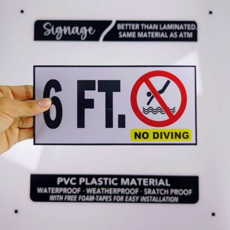 SIGNAGE - 6 FT. - NO DIVING - POOL & RESORT SIGNAGE - PVC PLASTIC ...