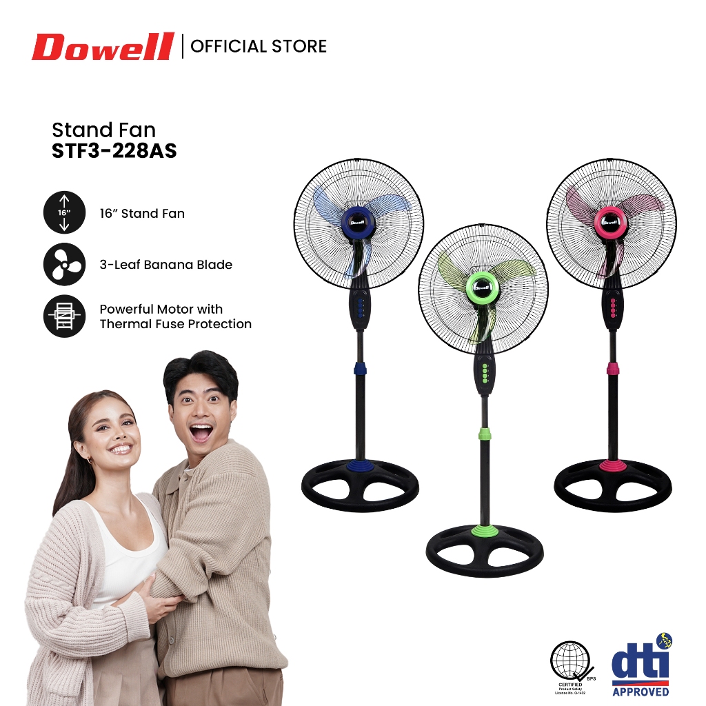 Dowell STF3-228AS 16" Stand Fan 3 Leaf Banana Blade | Shopee Philippines