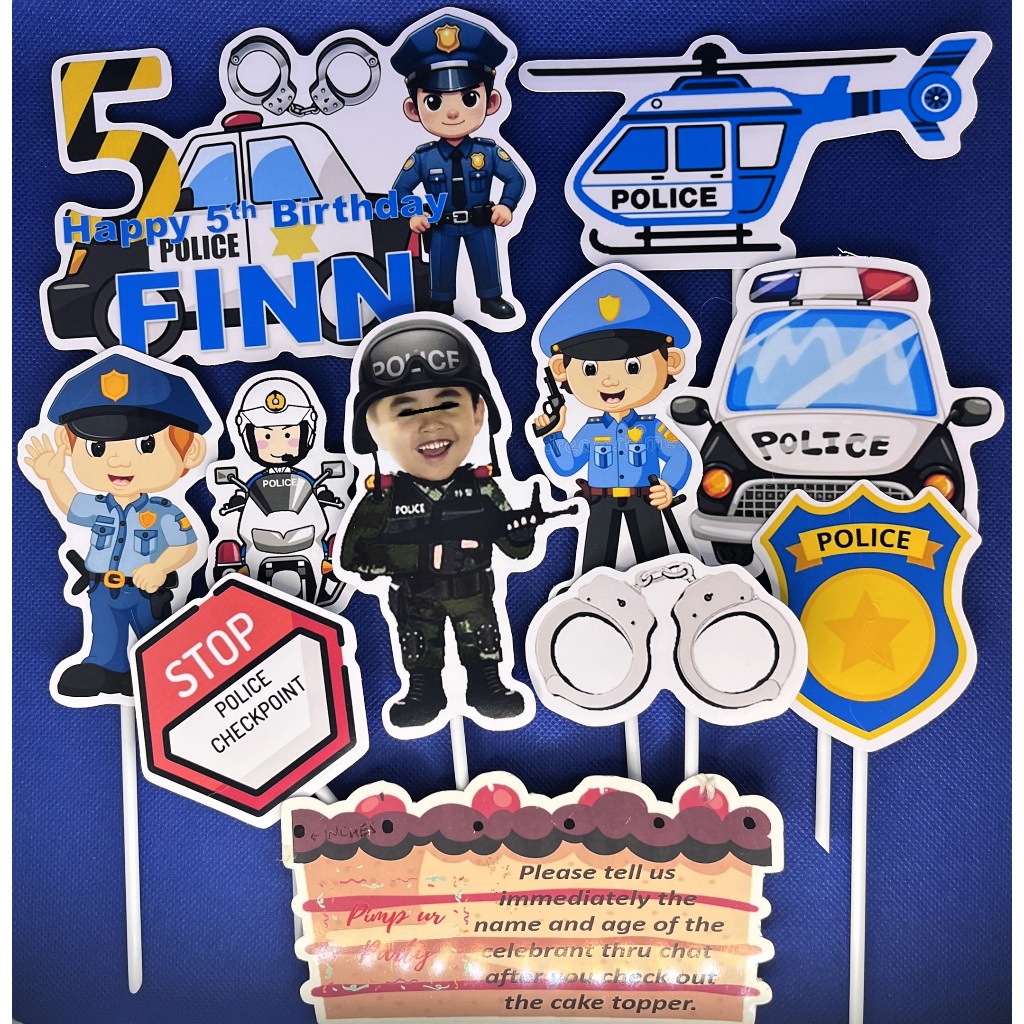 POLICE DESIGN CAKE TOPPER with personalized name and age of the ...