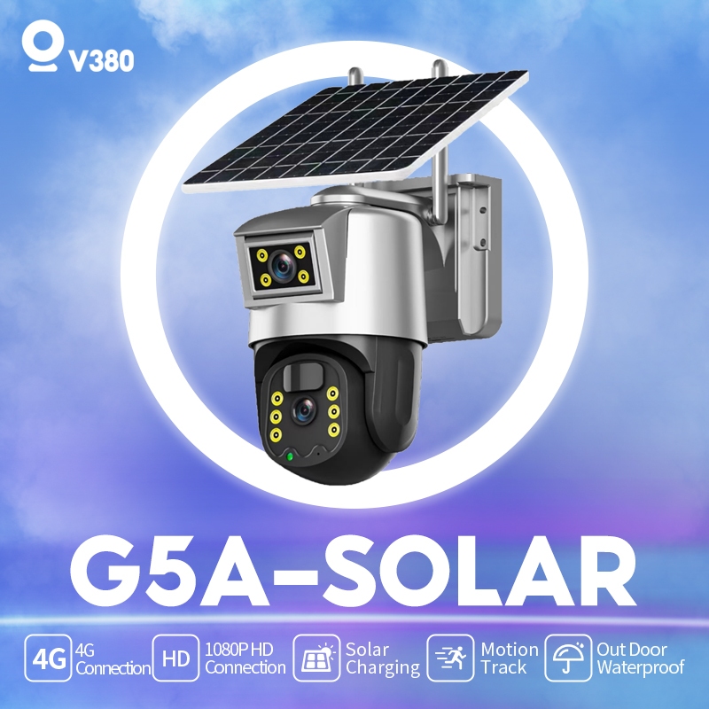 V380 Dual Lens HD CCTV Camera Solar Powered Waterproof Outdoor 360 ...