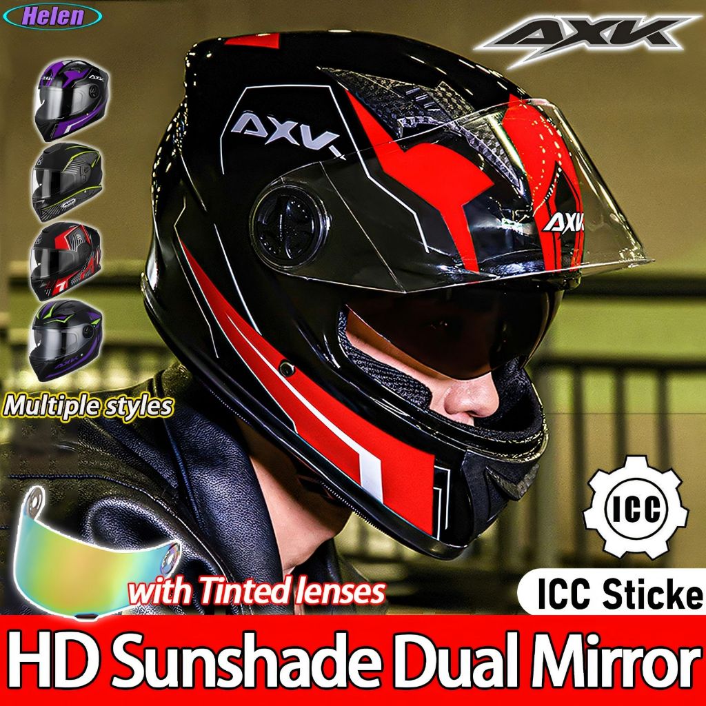 AXK Dual Visor Motorcycle Helmet For 55cm-62cm Head Circumference ...