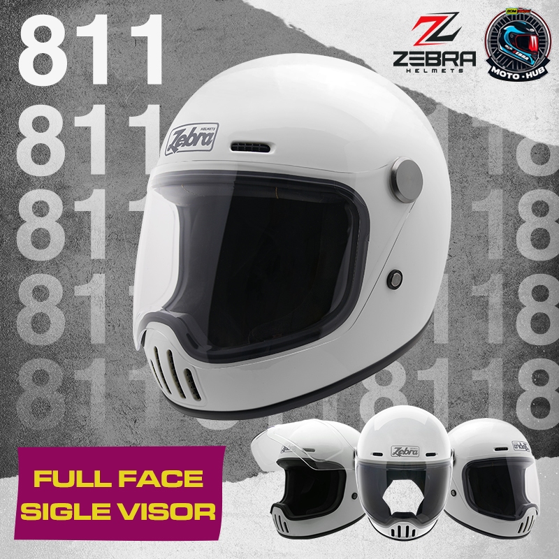 ZEBRA 811 Rebel Mono Color Retro Style Full Face Motorcycle Helmet ...