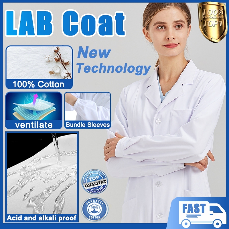 【100% cotton】Lab Gown White Coat Long Sleeve Doctor Costume For ...