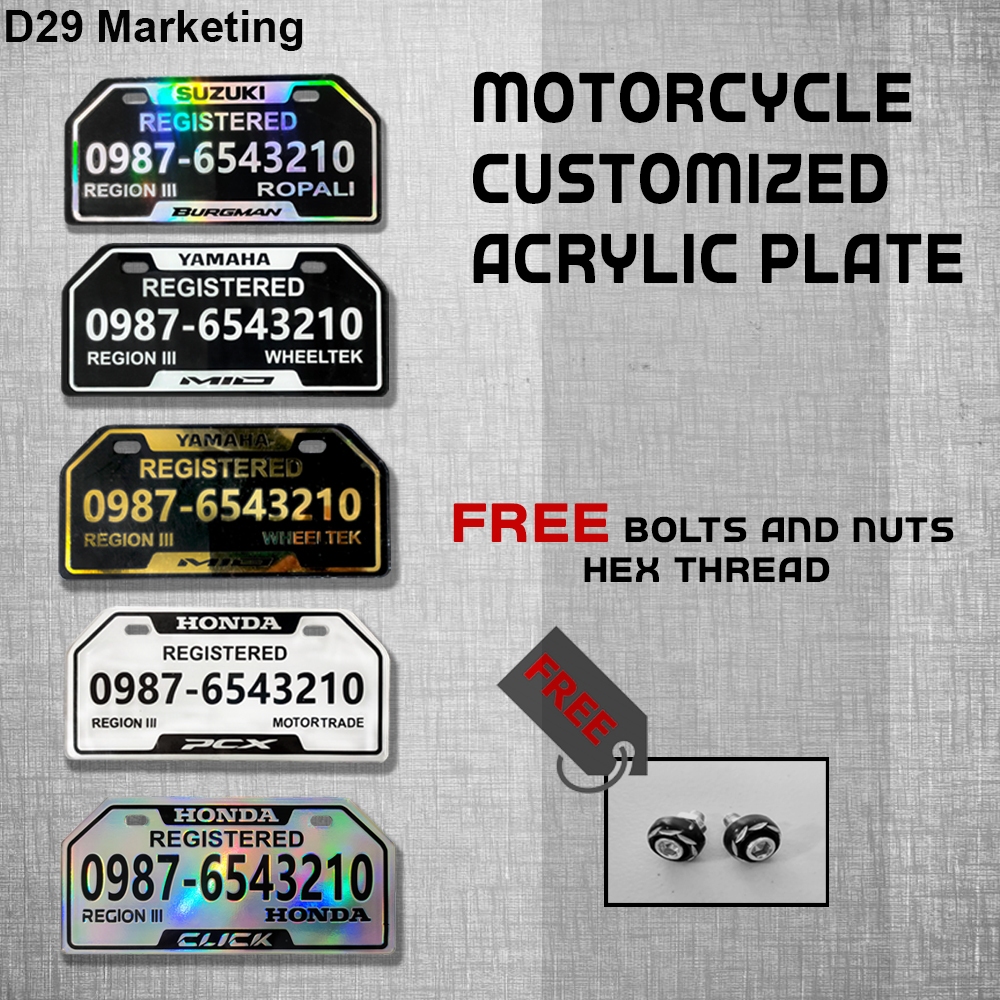 Motorcycle License Plate Temporary Acrylic 3mm (FREE BOLTS AND NUTS ...