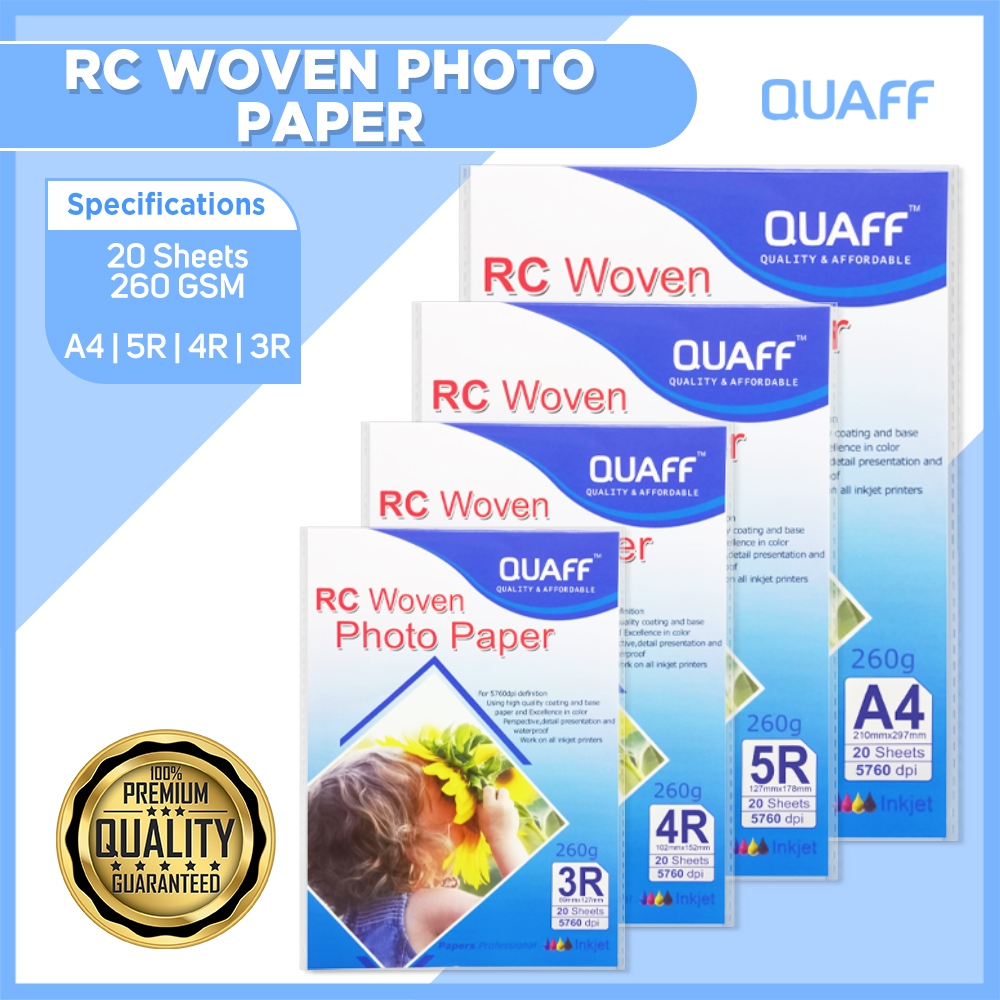 QUAFF Rc Woven Photo Paper No Back Print 260Gsm A4 / 3R / 4R / 5R Size ...