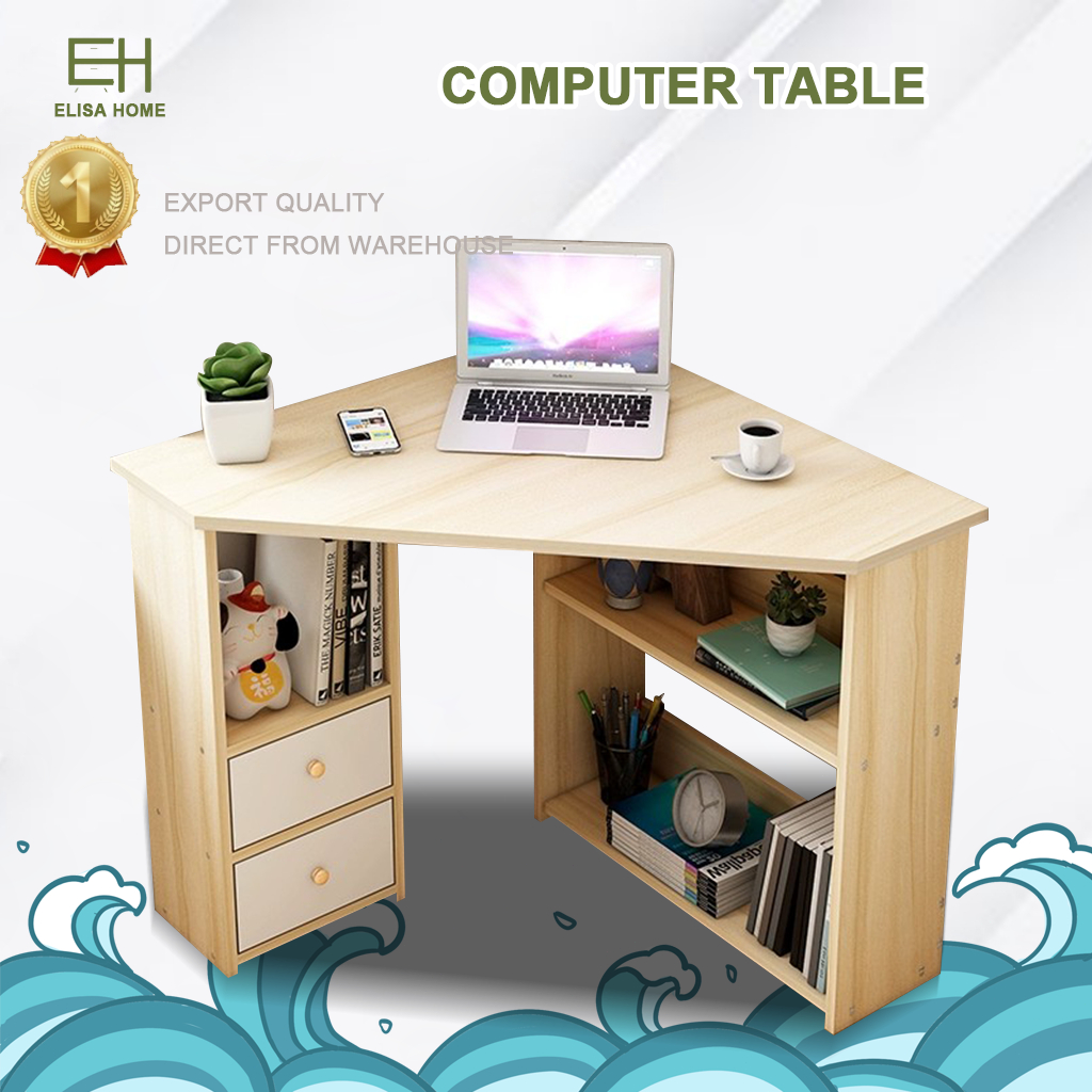 Corner small desk, corner computer desktop desk, corner table against ...