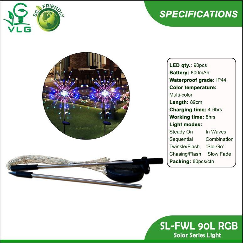 VLG SOLAR FIREWORKS LIGHTS ( SL-FWL 90L RGB / WW ) (2pcs in box) | Shopee Philippines