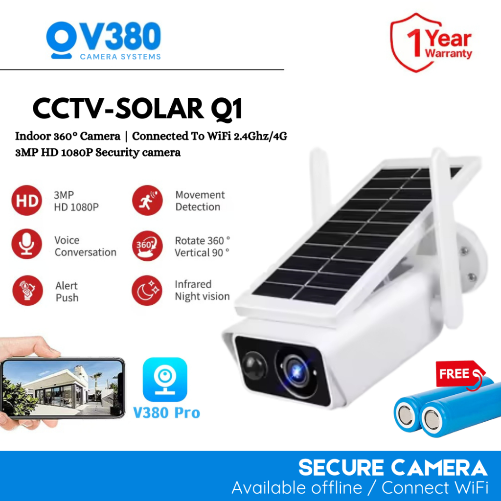 CCTV Solar Q1 Security Waterproof 3MP Solar CCTV Camera WiFi Dual Lens ...