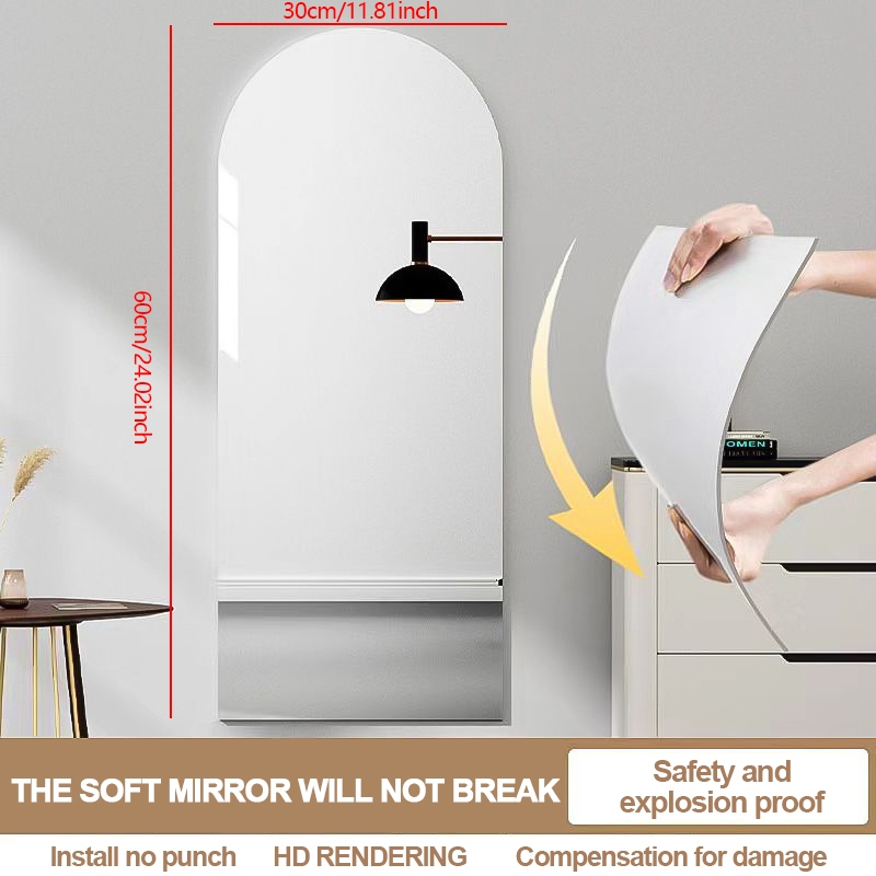 Arched 60*30cm acrylic mirror Wall Sticker Self Adhesive Mirror Full ...