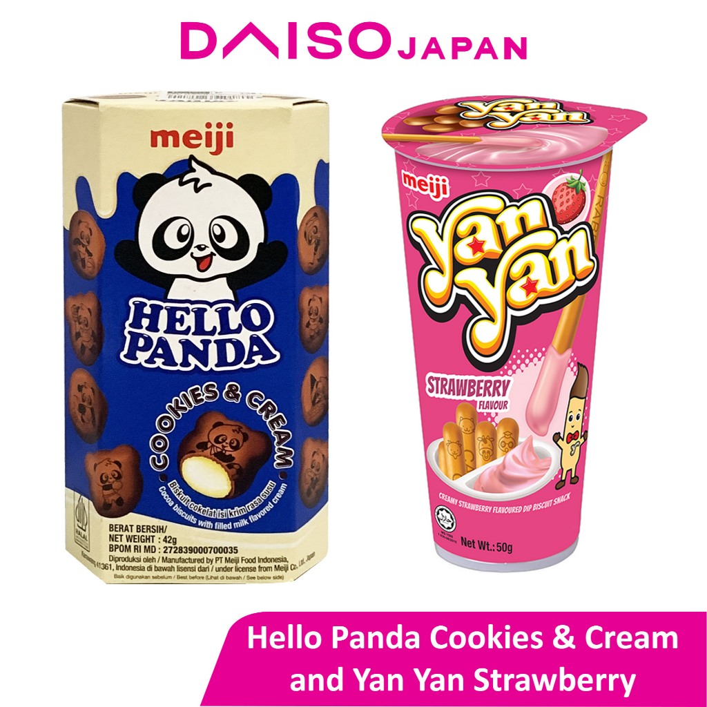 Daiso Meiji Hello Panda Cookies & Cream and YanYan Strawberry Biscuit ...