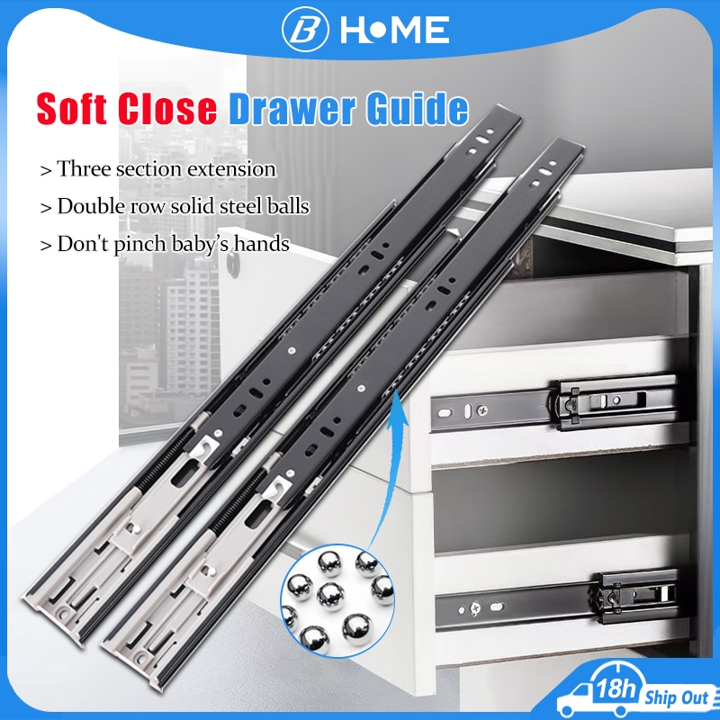 【2Pcs/Pair】Drawer Guide Soft Close /Push Open Drawer Slider Three ...