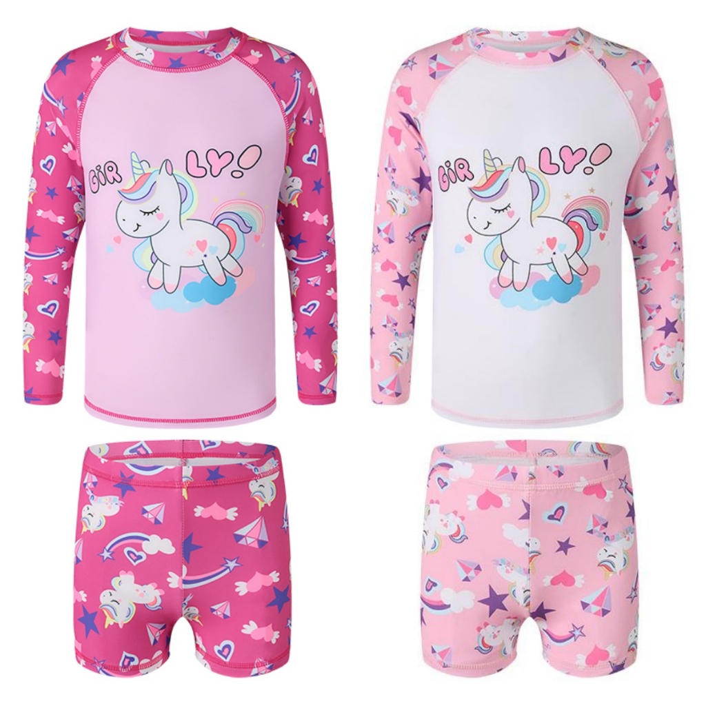 E2311# Kids Swimming Rush Guard Terno For Girl Long Sleeve And Shorts ...