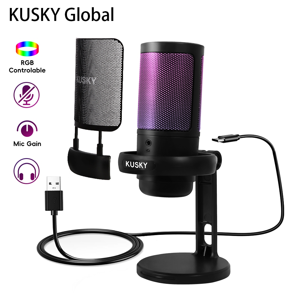 Kusky Me6D USB Condenser Microphone RGB Gaming Mic Noise Canceling ...