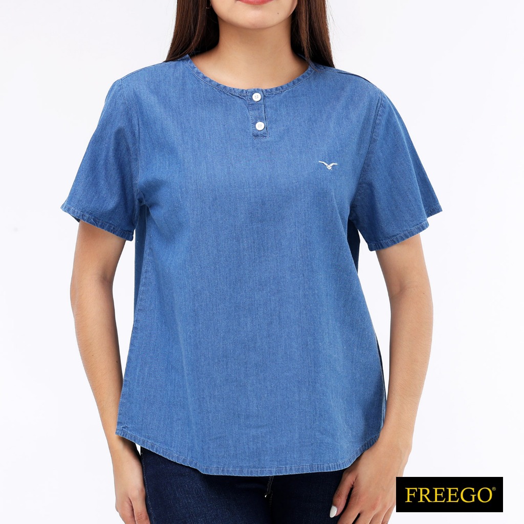 Freego Ladies Chambray Short Sleeve Blouse APT04-0052 | Shopee Philippines