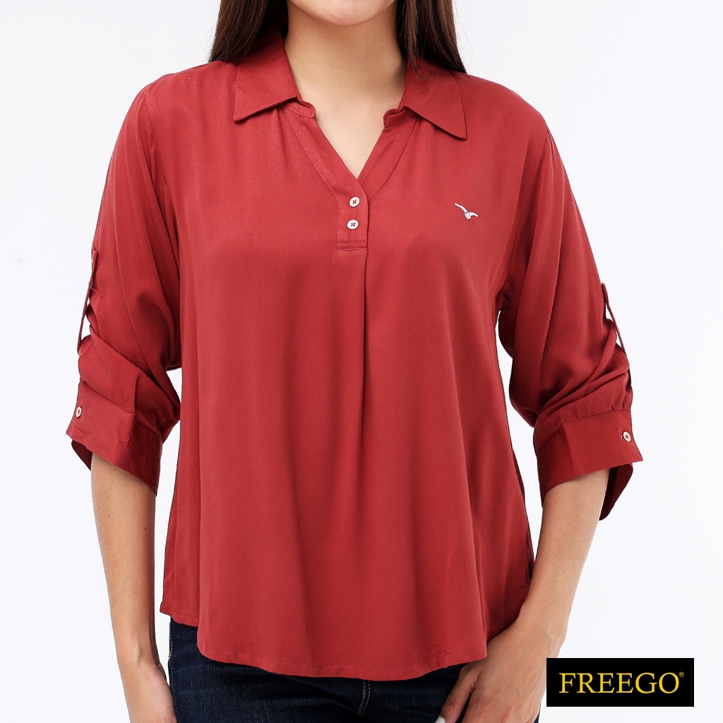 Freego Ladies Plain Single Bold Twill 3/4 Blouse AST04-0336 | Shopee ...