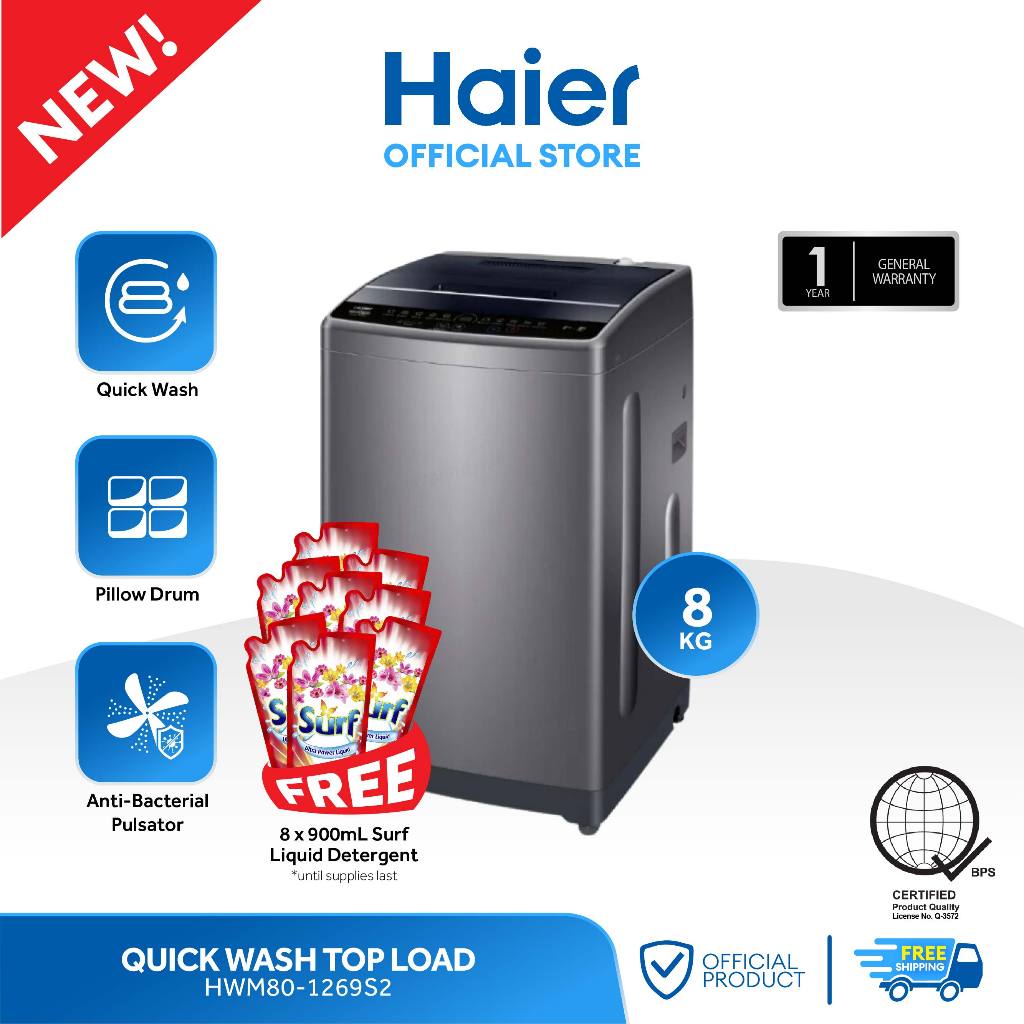 [NEW] Haier HWM80-1269S2 8kg Quick Wash Fully Automatic Top Load ...