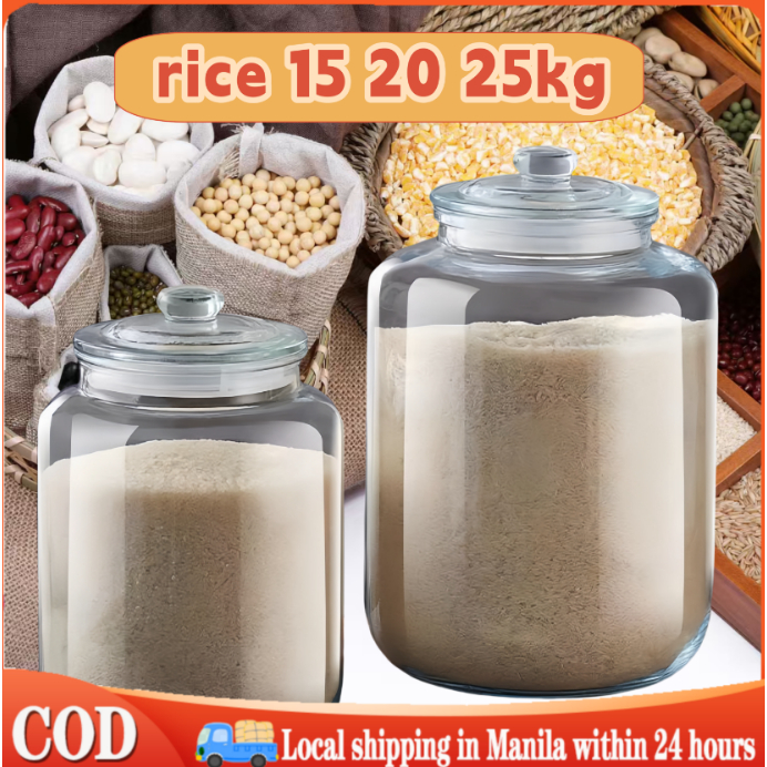 Big Glass Jar with Lid Storage Rice Dispenser 25 kg/10kg Kitchen ...