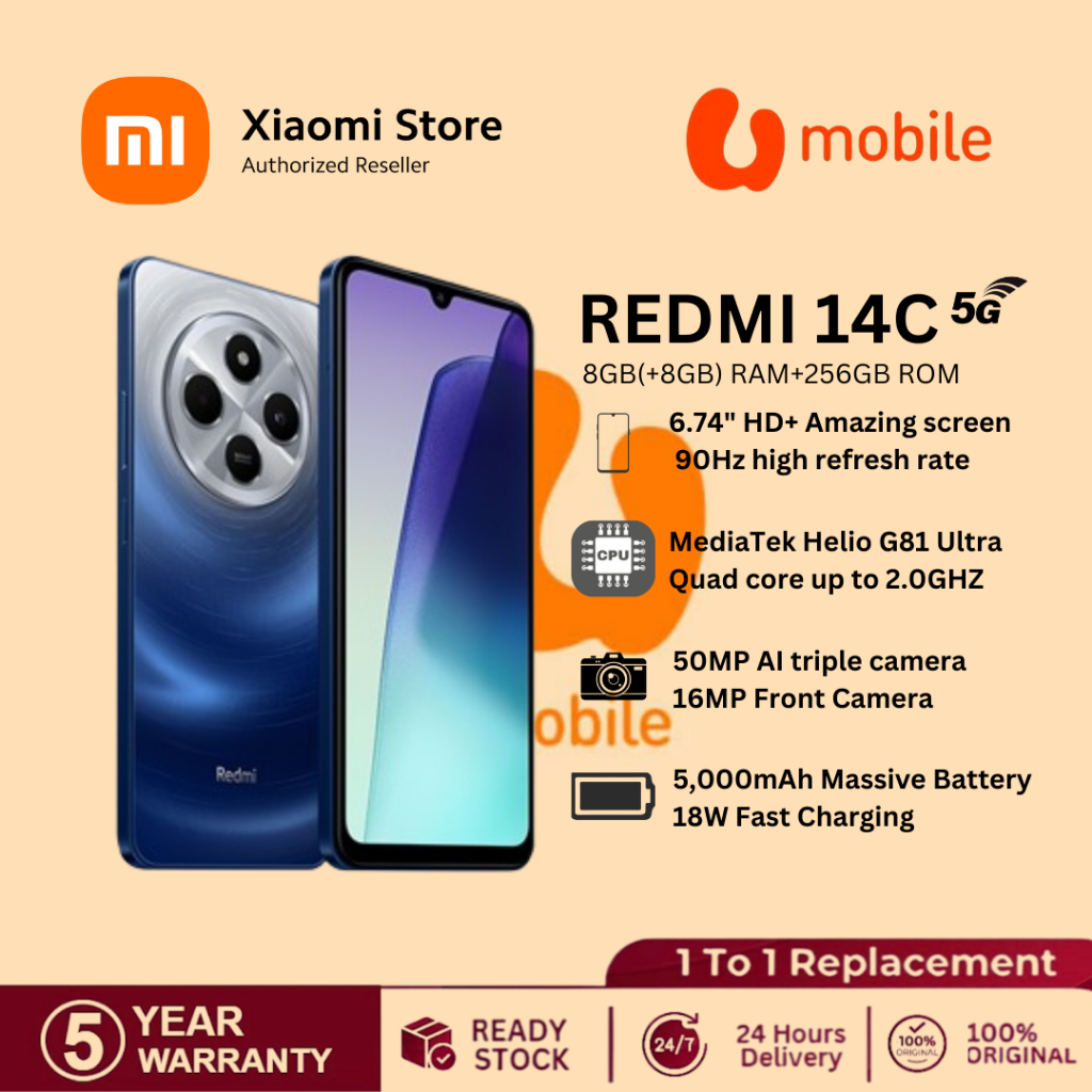 REDMI 14C 5G Smartphone | 8+8GB+256GB | MediaTek Helio G81 Ultra | 6.88 ...