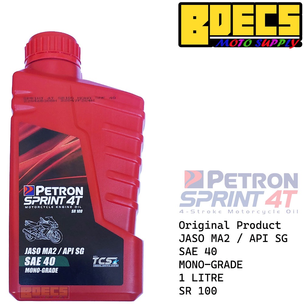 Petron Genuine Engine Oil Sprint 4T SR100 SAE 40 MONO-GRADE 1L I Bdecs ...